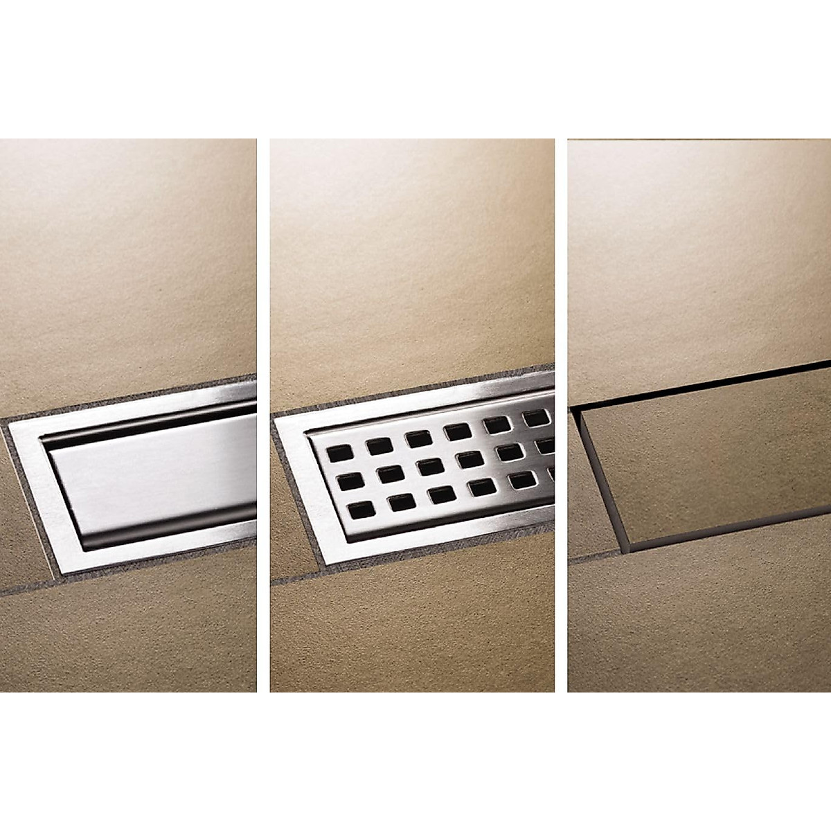 Schluter Kerdi-Line Brushed Stainless Steel Grate Assembly for Tile and Stone Coverings - Adjustable, Square Design - 3/4" Frame, 20" Length - KL1B19EB50