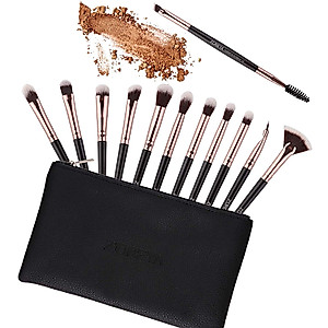 Z'OREYA Eye Makeup Brushes, 12 Pcs Professional Eye Brush Set Eyeshadow, Eyebrow, Blending, Fan, Eyelash Brushes Set With Carrying Bag (Black)