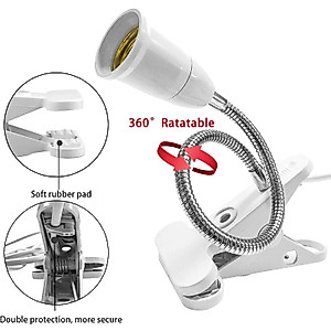 Bahong Clip Desk Lamp Socket,Desk Light Adapter,Clip Light Bulb Holder,E26/E27 Flexible Light Socket,86.6in Table Reading Light,Night Light with Cord,Clamp Light Bulb Stand with On/Off Switch (1PC)