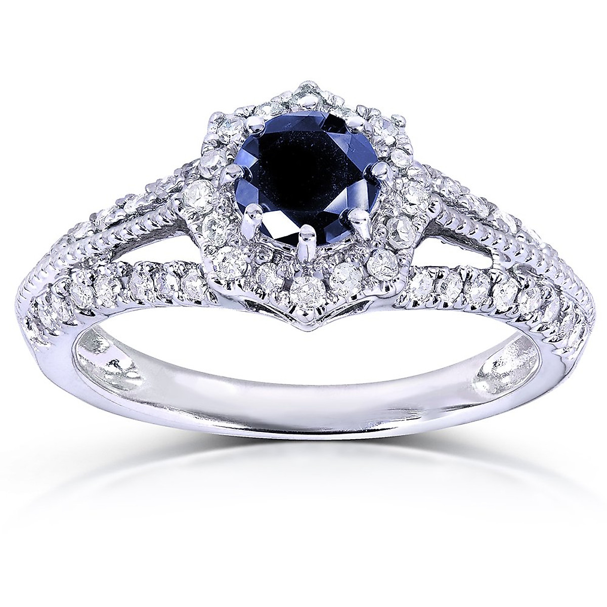 Kobelli Vintage Style Sapphire & Diamond Engagement Ring 1 Carat (ctw) in 14k White Gold, Size 9.5