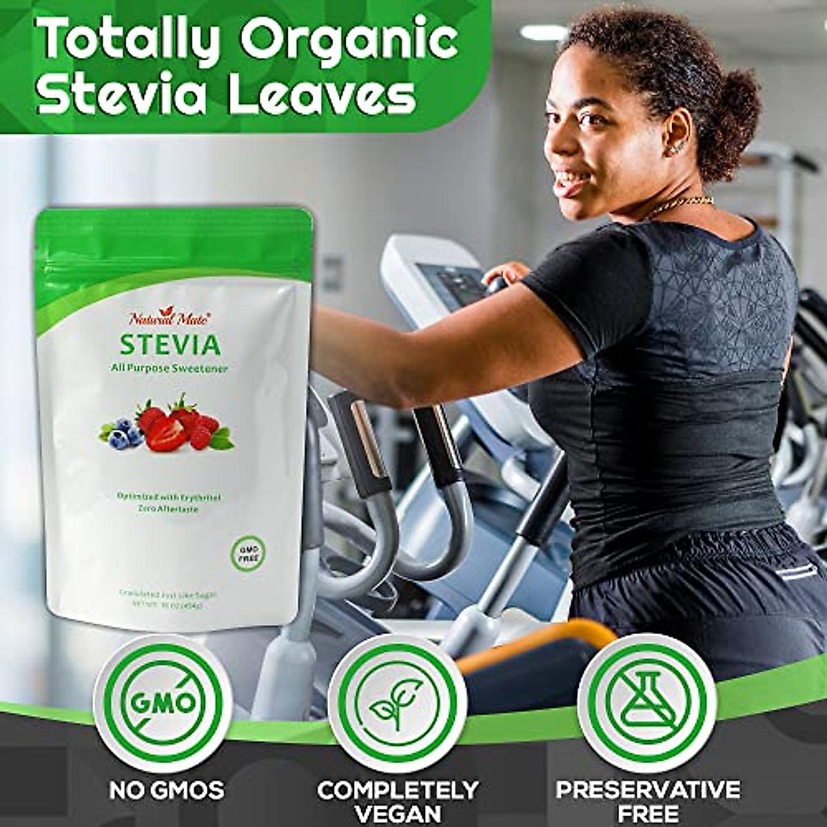 Natural Mate Zero Calorie Sweetener, 16 oz - Organic Stevia Granular Powder Blended with Erythritol - 2:1 Sugar Replacement for Keto, Paleo, Low GI