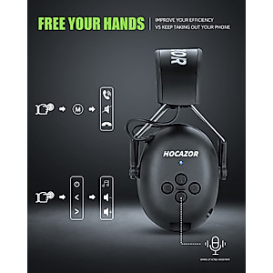 Hocazor HZ07 Upgrade Bluetooth 5.3 Hearing Protection Built-in 1500 mAh Rechargeable Battery 40 Hours+ Playing Time Noise Cancelling 25dB NRR Earmuffs NRR 25dB for Mowing Workshops, Green