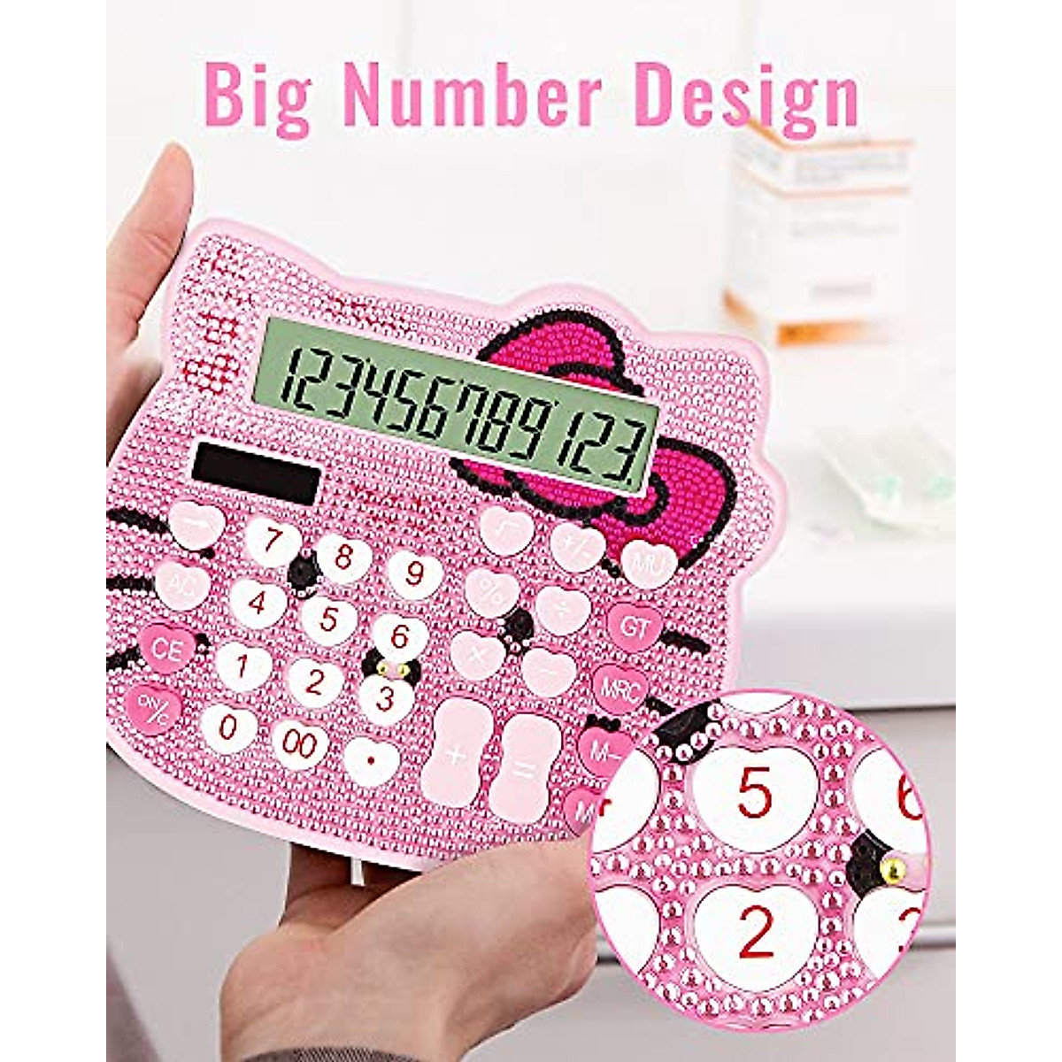 Women Calculators,BREIS Creative Cute Solar Energy Calculator, 12 Digit Large LCD Display, Handheld for Daily and Basic Office, Pink (Pink+Pink)