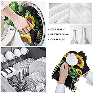 Big buy store Kitchen Towels Sunflower Butterfly Dish Towels and Dishcloths Sets Decorative Tea Towel Buffalo Check Absorbent Hand Towels for Kitchen Drying Bathroom Decor Gift 18x28 Inch