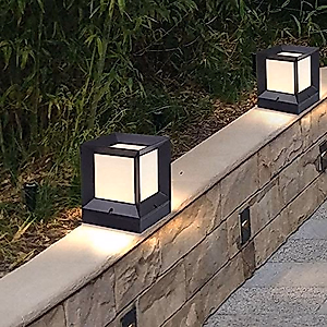 CZLZY Modern Simple E27 Pillar Lamp Creative Aluminum Square Column Light Outdoor Post Light Fixtures Waterproof IP55 Acrylic Lamp Shade Courtyard Fence Lawn Landscape Light