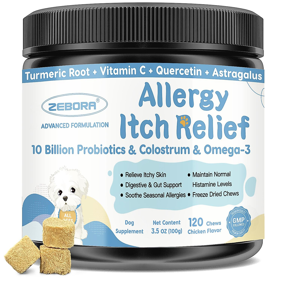 Dog Allergy Relief Chews, with Probiotics, Omega 3, Colostrum - Dog Itching Skin & Ears Relief, Herbal Dog Skin & Coat Supplement, Gut & Immune Support, Hot Spot Treatment, Anti Seasonal Allergies