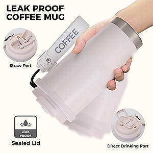 LATTPLYN Travel Coffee Mug, 18 oz Insulated Coffee Cup with Lid, Leakproof Stainless Steel Double-Wall Insulation Coffee Tumbler Cup For Hot/Ice Coffee Tea Beer Vacuum Thermal Thermos(Beige, 18 oz)