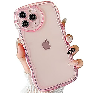 Qokey for iPhone 11 Pro Max Case(2019 6.5"),Cute Clear Love Case,with Love-Heart Camera Frame Wavy Edge Transparent Full Protection Soft TPU Shockproof Phone Case Cover for Women Girls,Pink