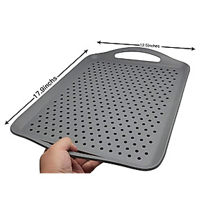 ChopMaster Rectangular Anti Slip Serving Tray with Handle (Large, Grey)