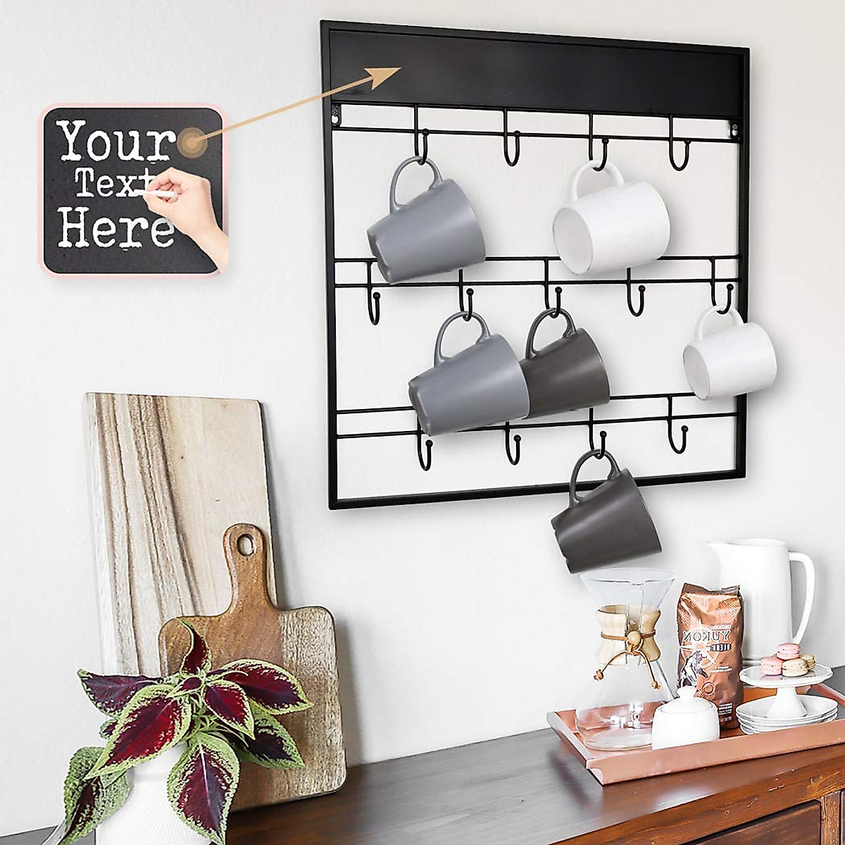 Qiang Ni Coffee Mug Holder - Wall-Mounted Cup Rack Hanger with Organizer Your Coffee Bar