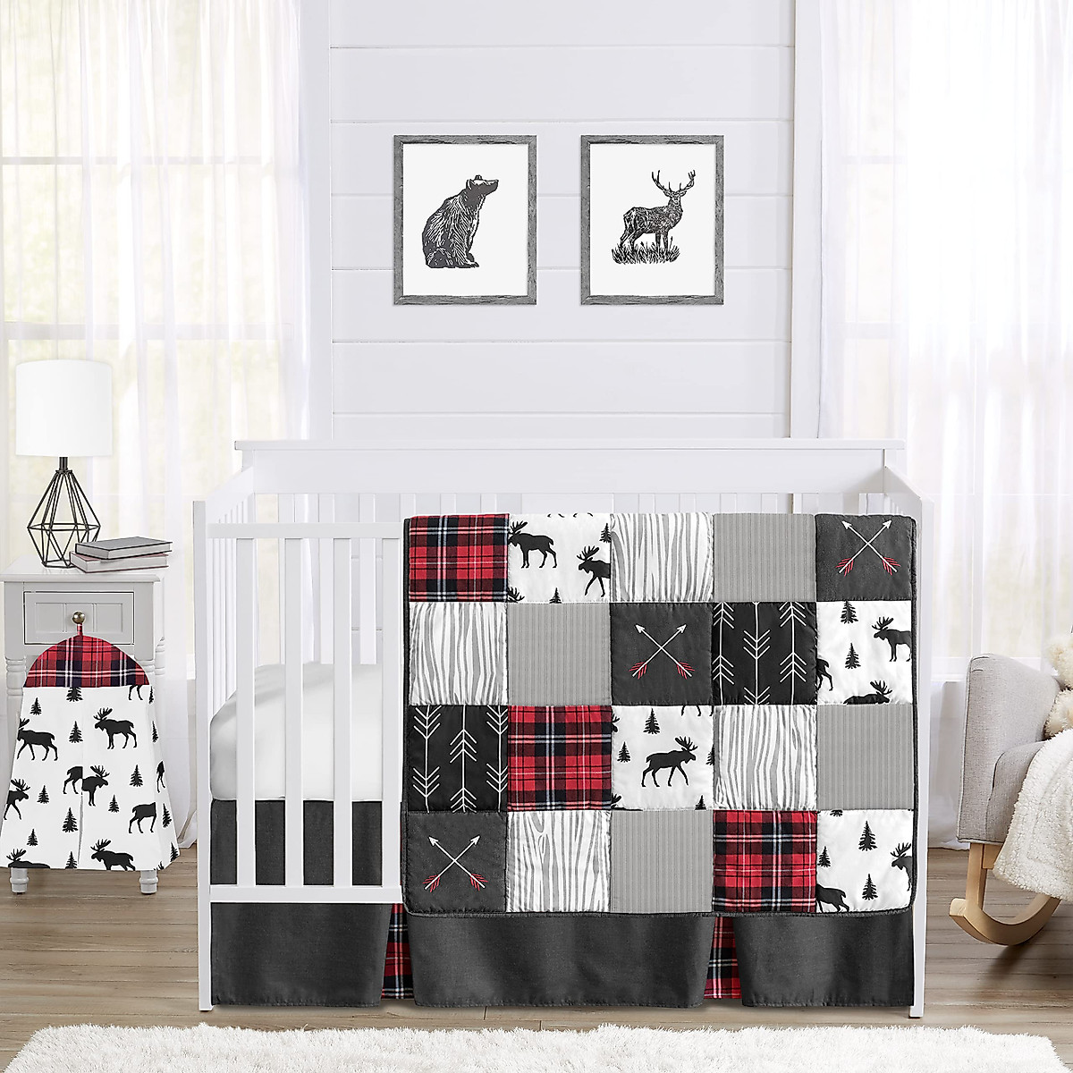 Sweet Jojo Designs Woodland Moose Boy Fitted Crib Sheet Baby or Toddler Bed Nursery Photo Op - Black and White Adventure Awaits Rustic Patch