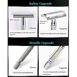 BAILI Classic 3-Piece Double Edge Safety Razor Wet Shaving for Men Women with Platinum Blade and Mirrored Travel Case BD176