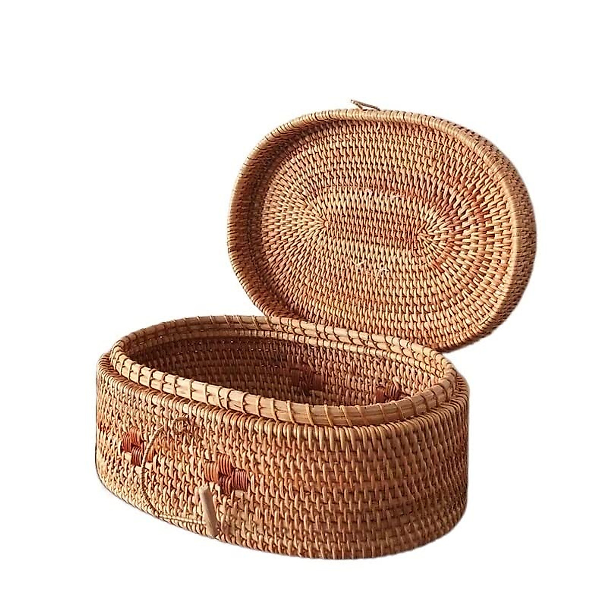 Ruiziliang Organizer & Storage 1 Pack Handmade Woven Portable Oval Storage Box, Sundries Storage Box, Retail Picnic Box with Lid