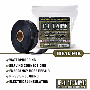 Bond It F4 Emergency Self-Fusing Silicone Tape, Repair Plumbing Pipe & Radiator Hose Leak, Electrical Insulation, Permanent Bonding, Waterproof, 1" x 36' x 20mil, Red