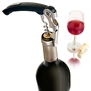 Vacu Vin Double Hinged Corkscrew - 3-in-1 Wine Opener with Foil Cutter and Bottle Opener - Effortlessly Open Wine Bottles and More - Professional Grade Corkscrew
