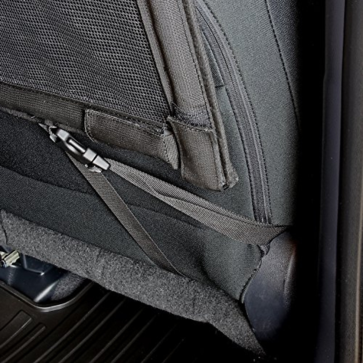 BUSHWHACKER USA Deluxe Dog Barrier 50" Wide - Ideal for Smaller Cars, Trucks, and SUVs CUVs - Pet Restraint Car Backseat Divider Vehicle Gate Cargo Area Travel Trunk Mesh Net Screen Barricade Shield