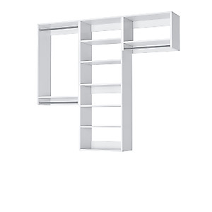 Closet Kit with Hanging Rods & Shelves - Corner Closet System - Closet Shelves - Closet Organizers and Storage Shelves (White, 66 inches Wide) Closet Shelving