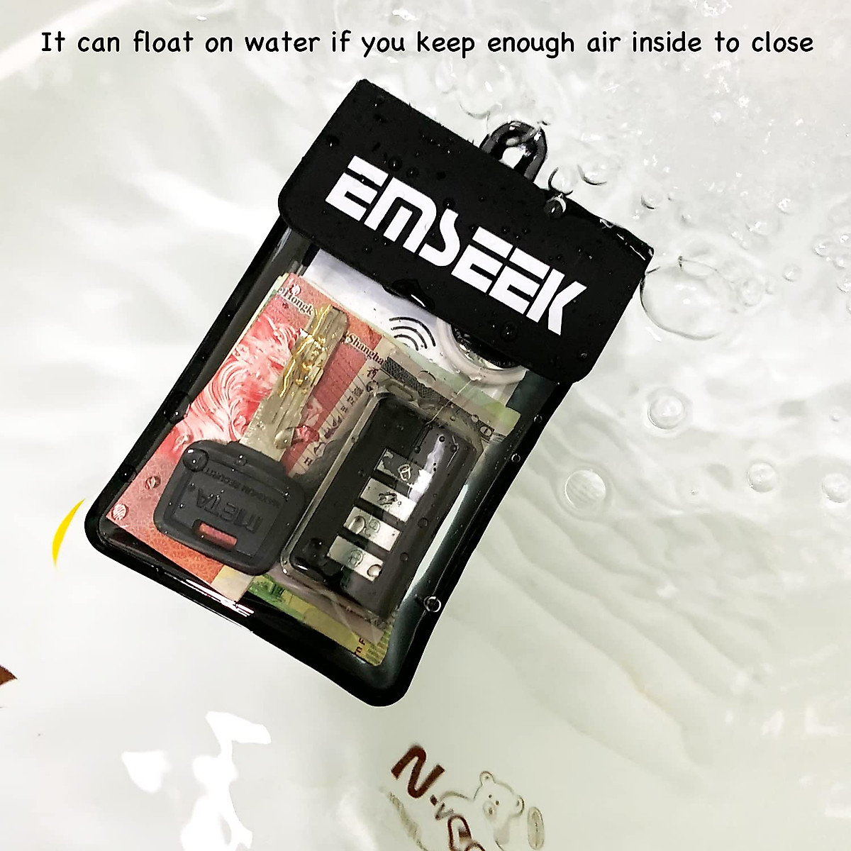 EMSEEK Waterproof Wallet Waterproof Car key Fob Holder Pouch Surf Dry case For Key Cash Cards ID Driver License (Black)