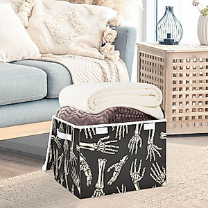 senya Halloween Baskets Collapsible Storage Bins with Lids, Skeleton Hands Halloween Storage Boxes Clothes Baskets for Organizing