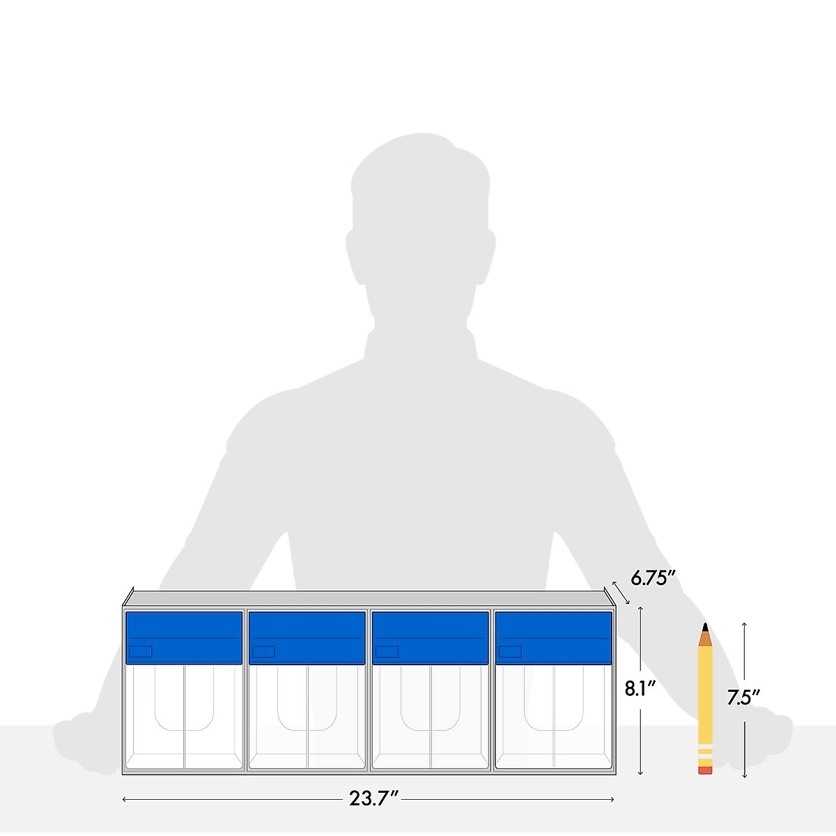 Ideal BNZ Tilt Bins, Plastic Pull Out Storage Bins, Stackable Organizer, Storage Containers with Drawers (Fastener Storage, Bead Storage Drawers), 4 Bins, White/Blue