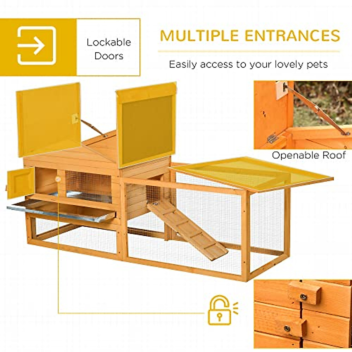 PawHut 62" Large Outdoor Rabbit Cage Small Animal Hutch Playpen With Run