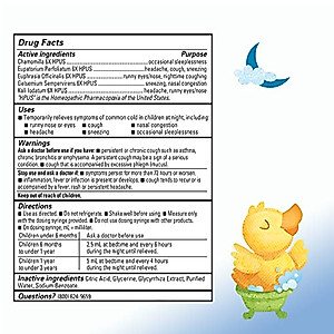 Hyland's Naturals Baby Tiny Cold Syrup, Nighttime PM, Natural Relief of Sneezing, Runny Nose, Congestion & Sleeplessness, 4 Ounce