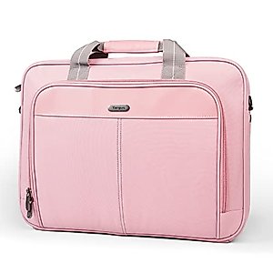 Targus 15-16 Inch Classic Slim Laptop Bag, Pink - Ergonomic Briefcase and Messenger Bag - Spacious Foam Padded Laptop Bag for 16" Laptops and Under (TCT027US)