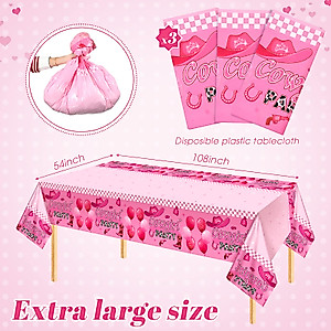 HyDren 3 Pcs Pink Cowgirl Party Tablecloth 54 x 108 Inch Western Disco Cowgirl Birthday Decorations Disposable Plastic Table Cover Rectangular Horse Party Supplies for Girls Boys Baby Shower