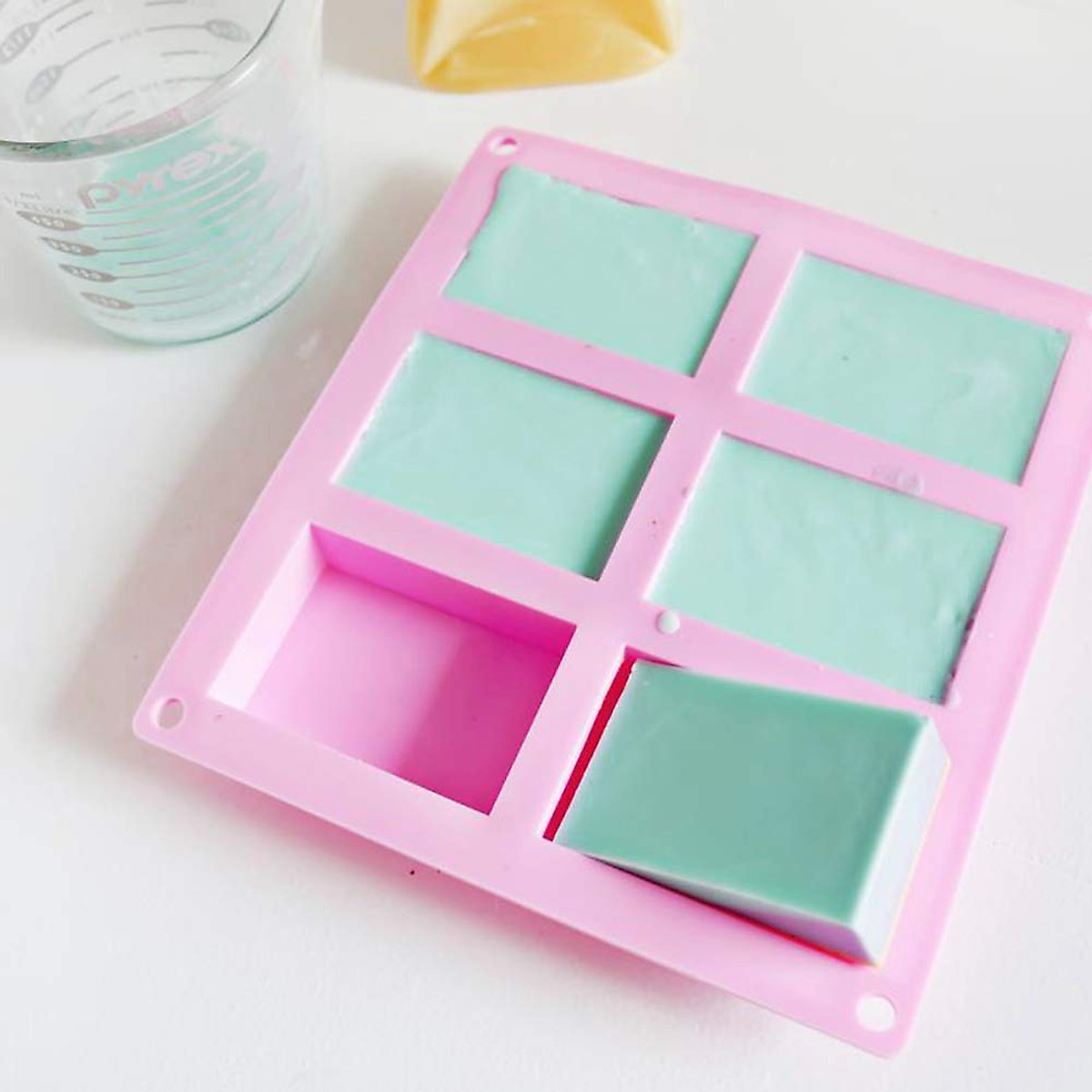 Silicone Soap Molds Set of 3, 6 Cavities DIY Handmade Soap Moulds - Cake Pan Molds for Baking, Biscuit Chocolate Mold, Silicone Soap Bar Mold for Homemade Craft, Ice Cube Tray, Pink