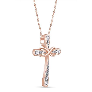THE JEWEL ZONE Round Cut White Natural Diamond Accent Infinity Cross Pendant Necklace Jewelry For Women In 14k Rose Gold Over Sterling Silver (Color- I-J, Clarity- I2-I3)