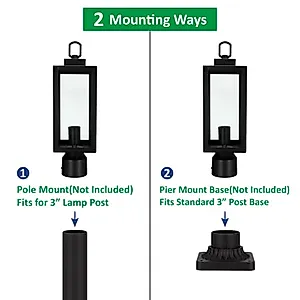 LIT-PaTH Outdoor Post Lighting Fixture with E26 Medium Base Max 60W, Metal Housing Plus Clear Glass, Matte Black Finish, Bulb Not Included, 1-Pack