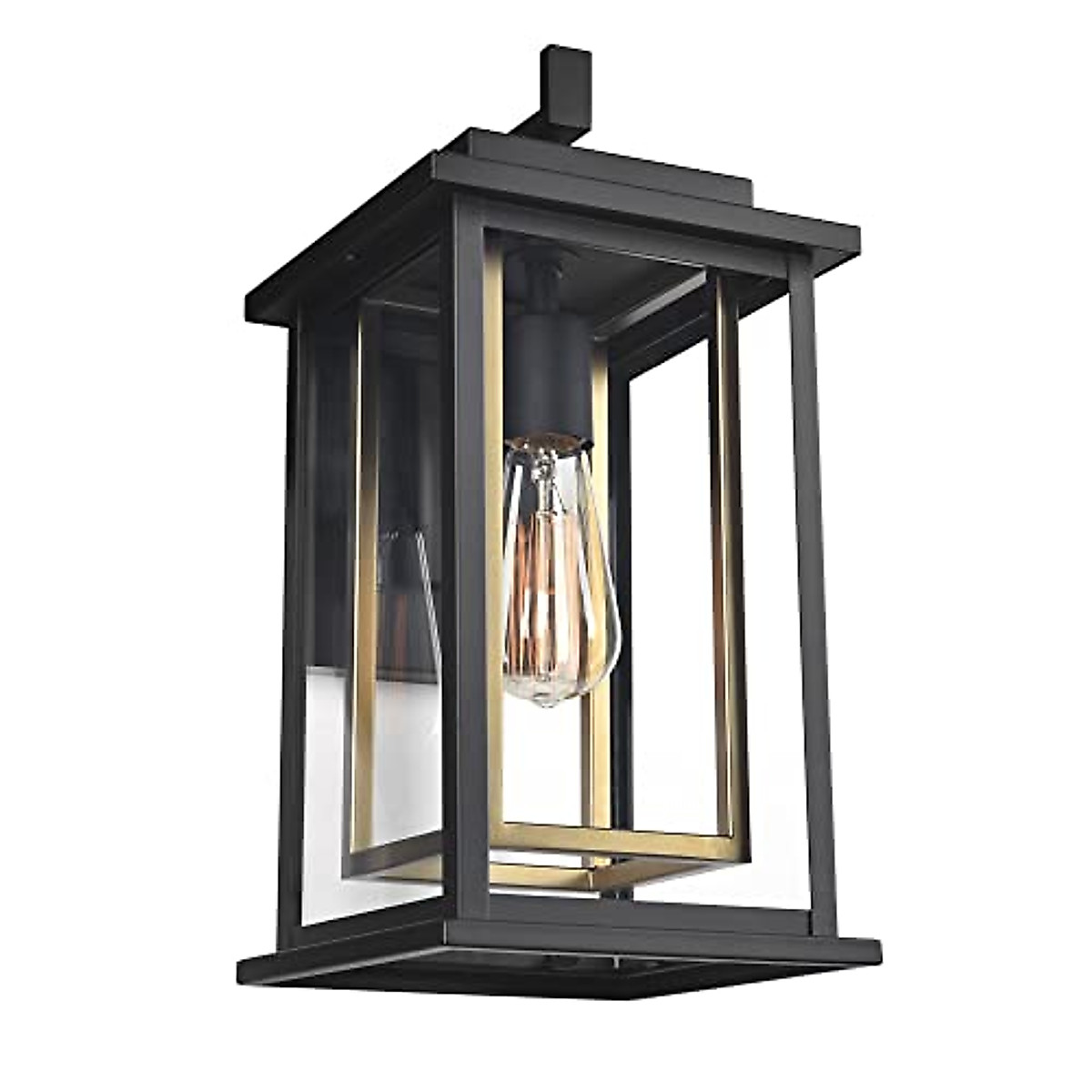 Design House 588707-BGD Hayward Modern Classic 1-Light Indoor/Outdoor Dimmable Wall Light with Open Bottom Black and Gold Frame, Black and GOL