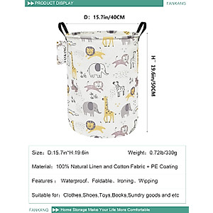 FANKANG Storage Basket, Nursery Hamper Canvas Laundry Basket Foldable with Waterproof PE Coating Large Storage Baskets for Kids Boys and Girls, Office, Bedroom, Clothes,Toys(Lovely Animals)