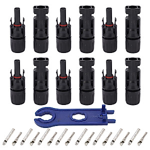 Solar Photovoltaic Connector, Copper Tinned Pins Low Contact Resnce 12PCS Solar Panel Connectors Kit with Wrench for Industry (1000V-30A)