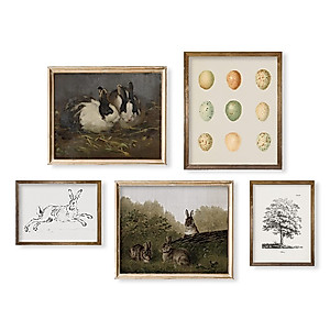 Spring Easter Bunny Wall Art - Vintage Rabbit Poster Print - Rustic French Country Decor - Modern Farmhouse Easter Eggs Decoration for Bedroom Living Room - Ornament Craft Gift for Women - Cottagecore