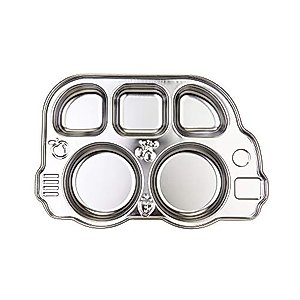 Innobaby Stainless Bus Plate, The Original, Rust Free, Safe Divided Platter, Mom Invented Fun Shape Plate Din Din SMART for Babies, Toddlers and Kids, BPA Free Plate