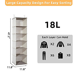 YRCBEHFU 2 Packs Hanging Closet Organizer, 6-Shelf Closet Organizers and Storage with Side Pockets, Collapsible Hanging Shelves for Closet & RV & College Dorm,Beige