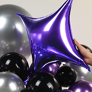Chrome Purple Black silver Balloon garland kit 126Ppcs with large star balloons for women 21/30th Birthday graduation Prom Halloween Wednesday party 2025 grad party Decorations