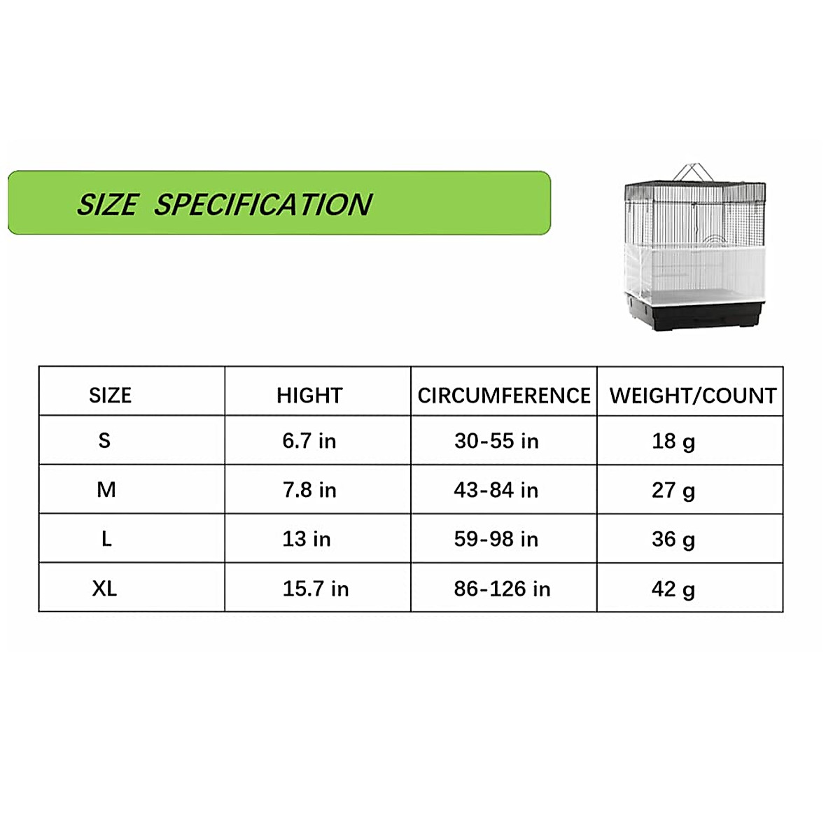 ISMARTEN Bird Cage Seed Catcher (2 Pack), Airy Gauze Bird Cage Cover Seeds Guard Dust-Proof Universal Birdcage Accessories Mesh Net Cover (Black + White, L)