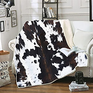 Black White Cow Skin Pattern Print Blanket Soft Sherpa Farm Animal Design Throw Blankets for Couch Farm Animal Cow Blanket Fluffy Blanket Travel Blanket Cute 60x80 Inch