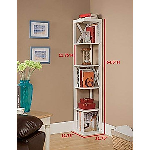 Kings Brand Furniture - Whiteley Wood Wall Corner 5 Tier Bookshelf Display Stand, White