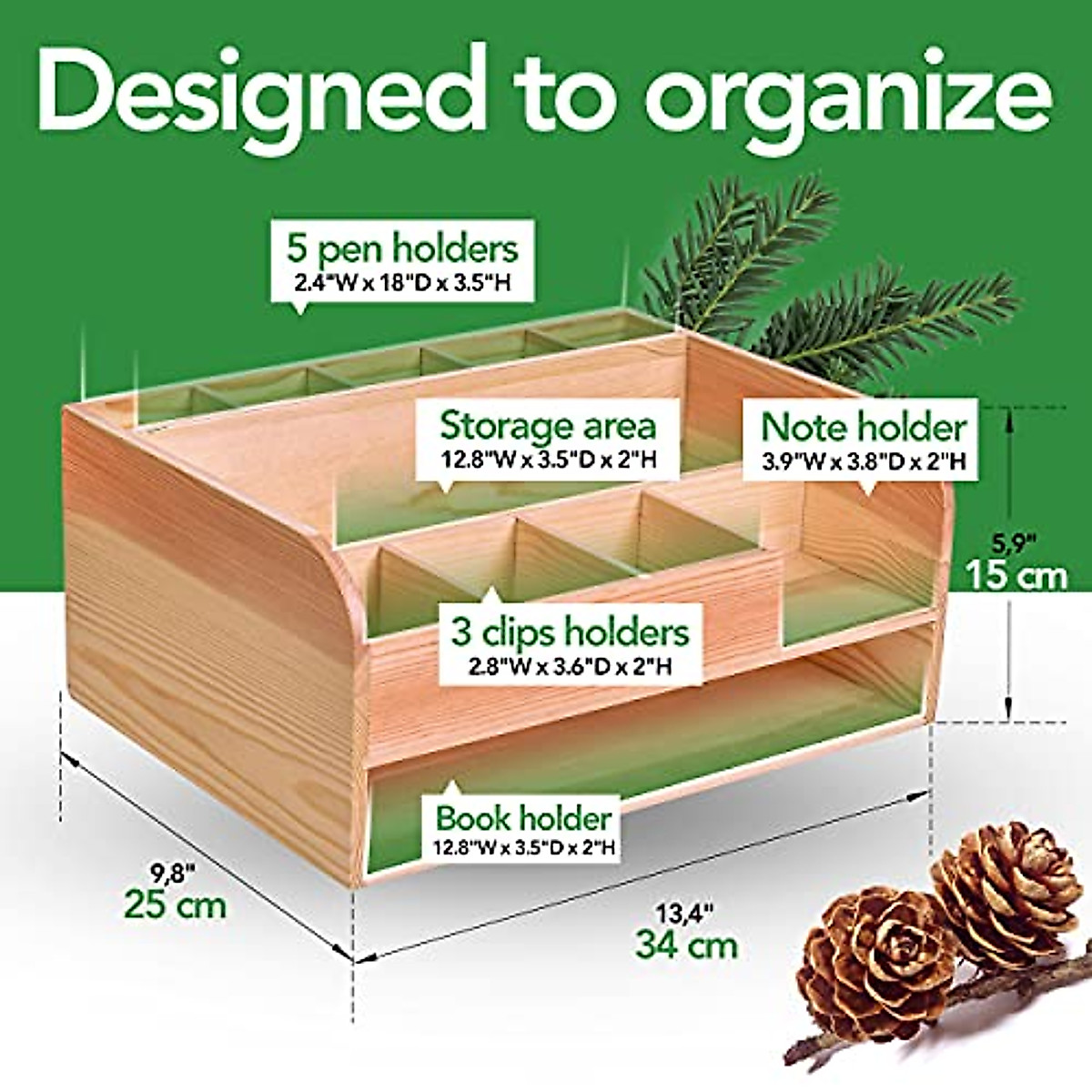 MissionMax Natural Pine Wood Desk Organizer with File Organizer