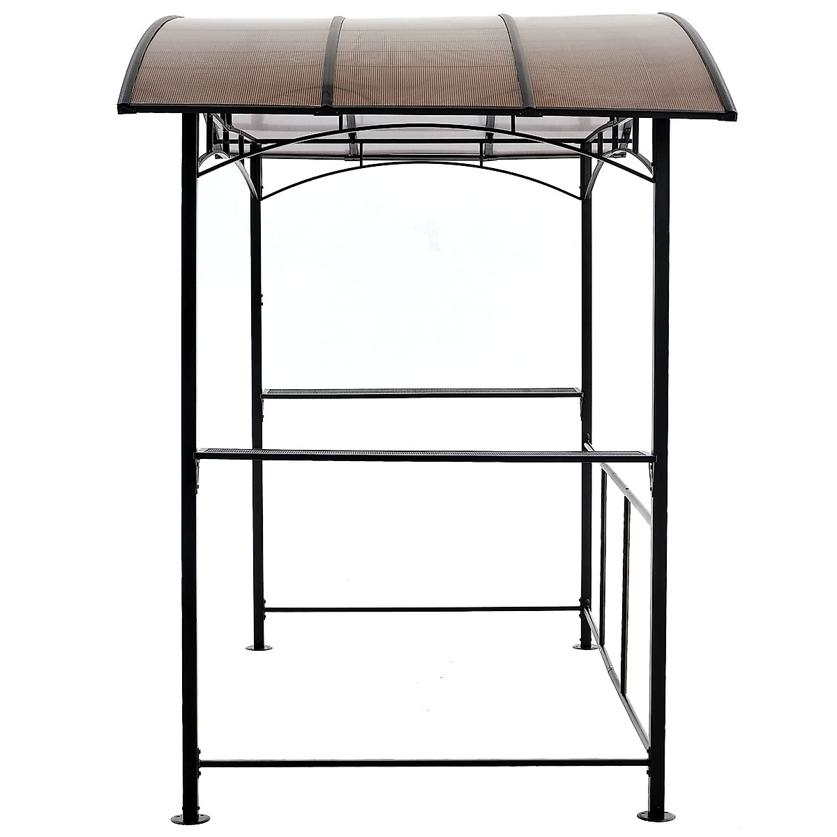 8x5ft Grill Gazebo Shelter with Interlaced Vented Polycarbonate Roof, Outdoor BBQ Gazebo with Side Shelves for Hanging Tools Outdoor Patio Canopy BBQ Shelter with Steel Hardtop Black