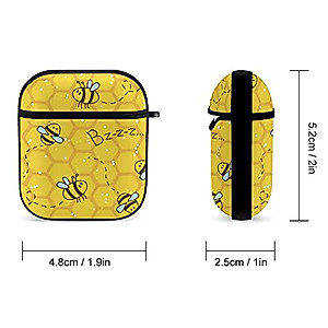 Cute Honey Bee Pattern Airpods Case Wireless Shockproof Protective Bluetooth Headset Cover with A Key Chain Compatible with AirPod 1&2
