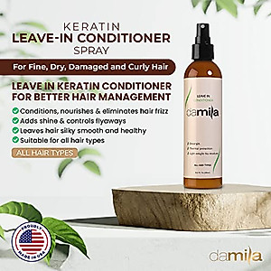 damila Keratin Leave In Conditioner Spray for Fine, Dry, Damaged and Curly Hair - Detangles and Protects Against Heat - Sulfate and Paraben Free (8.12 Fl Oz (Pack of 1))