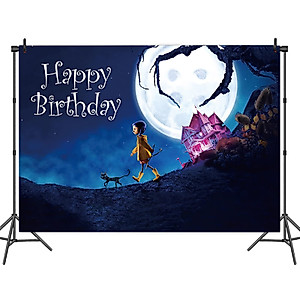 Bright Moon Photo Background Cartoon Movie Happy Birthday Photography Backdrops for Kids Halloween Birthday Party Decoration Banner Photobooth Props 5x3ft