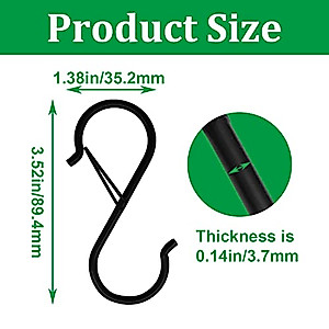 Seamaka 8pcs 3.5 inch Black S Hooks,Heavy Duty S Shaped Hooks for Hanging Rust-Proof S Hooks with Safety Buckle Design for Hanging Plants Coffee Cups Pots and Pans Clothes Bags in Kitchen Bathroom