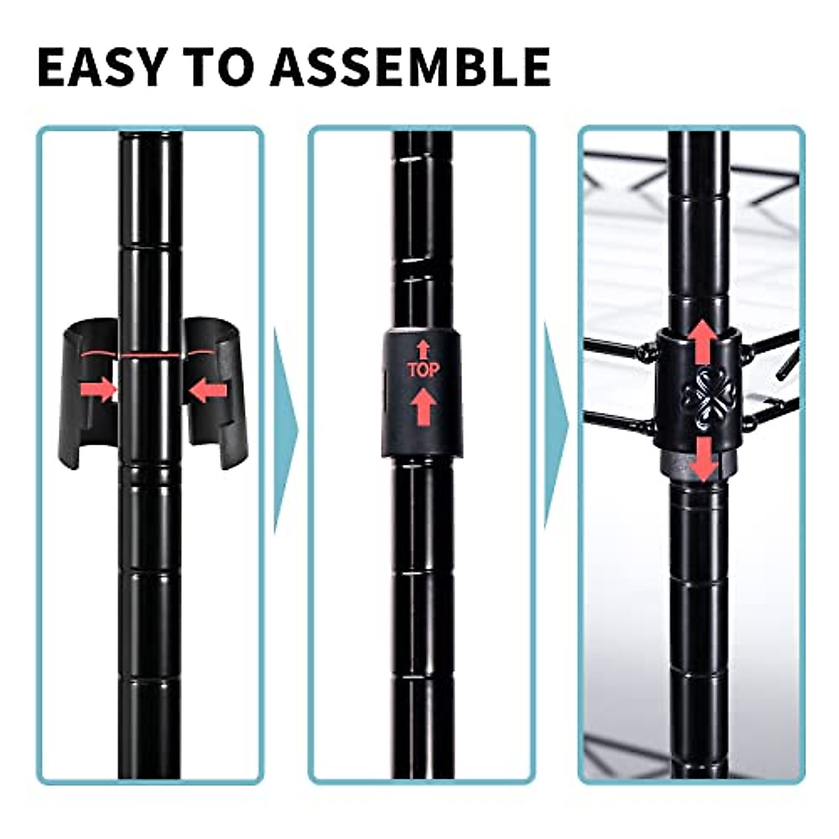 azamine 6-Tier Storage Shelves, Metal Storage Rack Adjustable Shelving Unit with 4 Hooks for Pantry Laundry Bathroom Kitchen Closet (21L x 11W x 70H, Black)