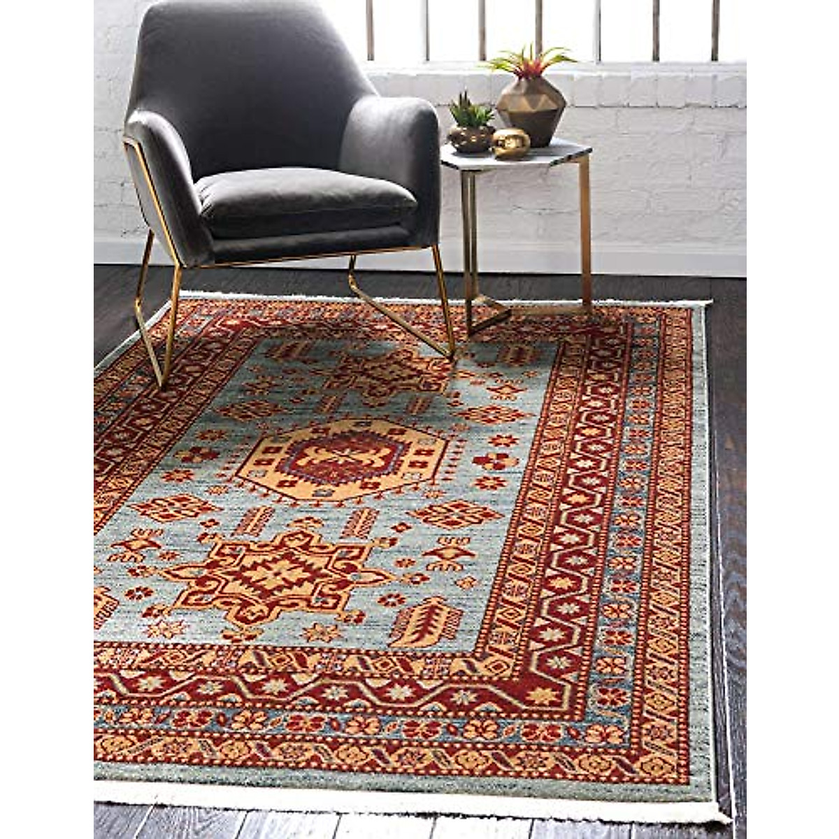 Unique Loom Sahand Collection Traditional Geometric Classic Light Blue Area Rug (7' 0 x 10' 0)