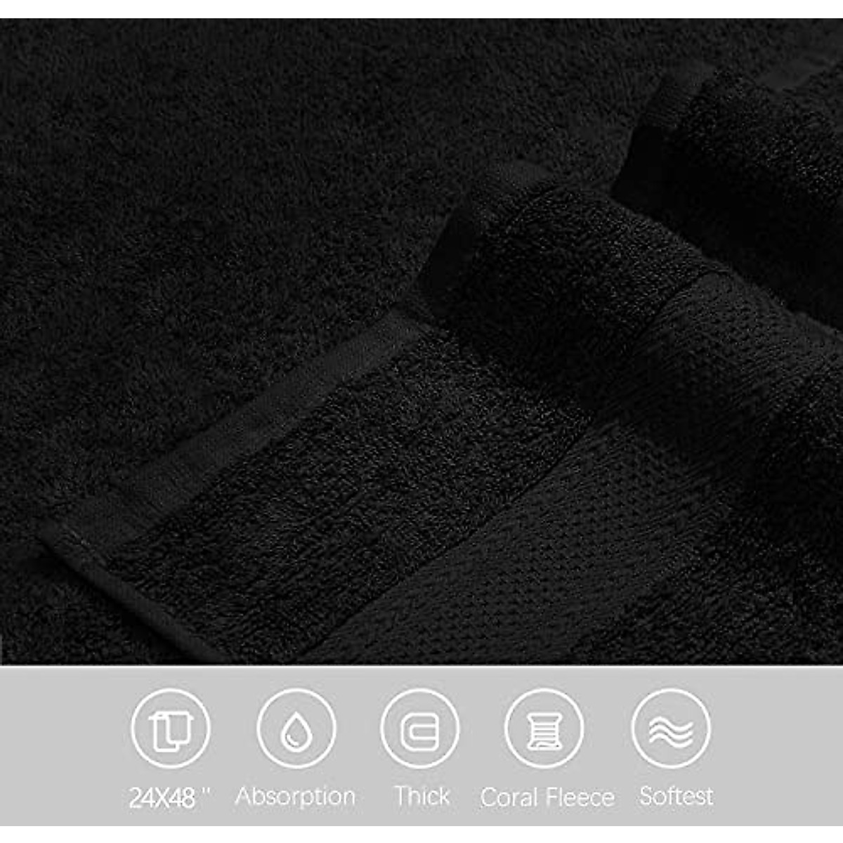 Monark Linen Bath Towel Black 24x48 Pack of 6 Bath Towel Set, Cotton Terry Towels for Bathroom, Quick Dry, Lightweight, Highly Absorbent, Soft Feel, Pool, Spa, Gym, Hand Towel for Daily Use
